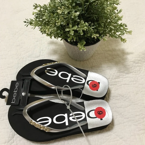bebe | Shoes | Bebe Rhinestone Logo Thong Sandals | Poshmark